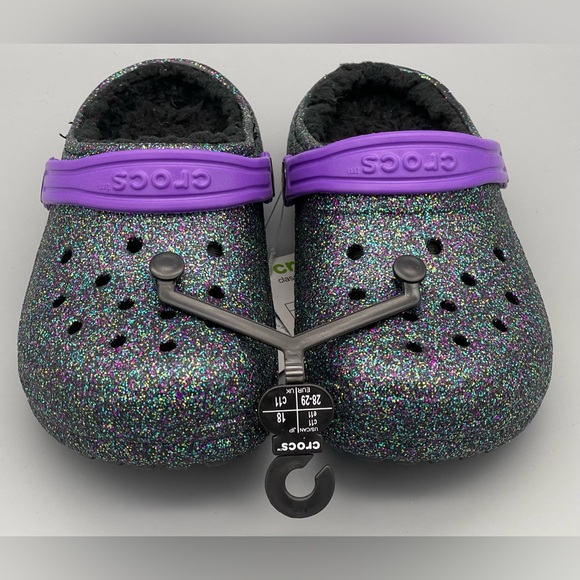 CROCS | Shoes | Crocs Glitter Lined Clog Black Purple Sparkles Kids Various Sizes 259379bd New ...